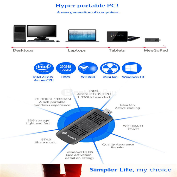 MEEGOPAD T05 Windows 10 Intel Z3735F Quad Core 2G/32G MINI PC