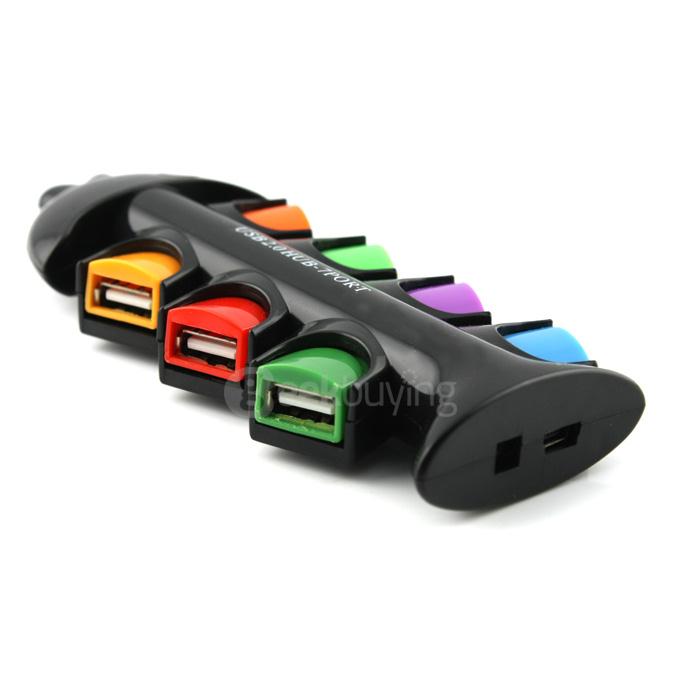 High Speed Fish Bone Shape 7 Port USB Hub - Colored