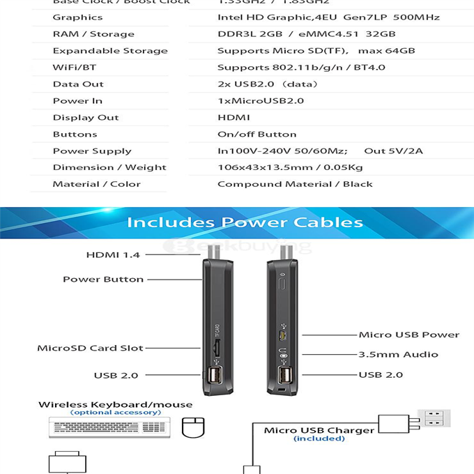 MEEGOPAD T05 Windows 10 Intel Z3735F Quad Core 2G/32G MINI PC