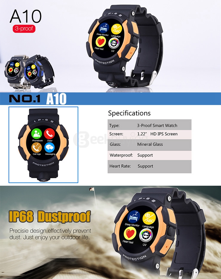 NO.1 A10 Bluetooth Outdoor Smart Watch MTK2502 Heart Rate