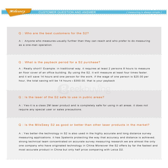 Mileseey S2 80m Handheld Rangefinder Laser Distance Meter