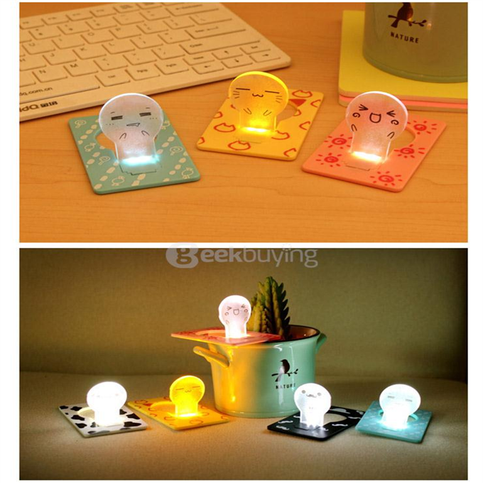 Ultra Slim Folding Card Lamp Funny LED Cartoon Image Pocket Bulb