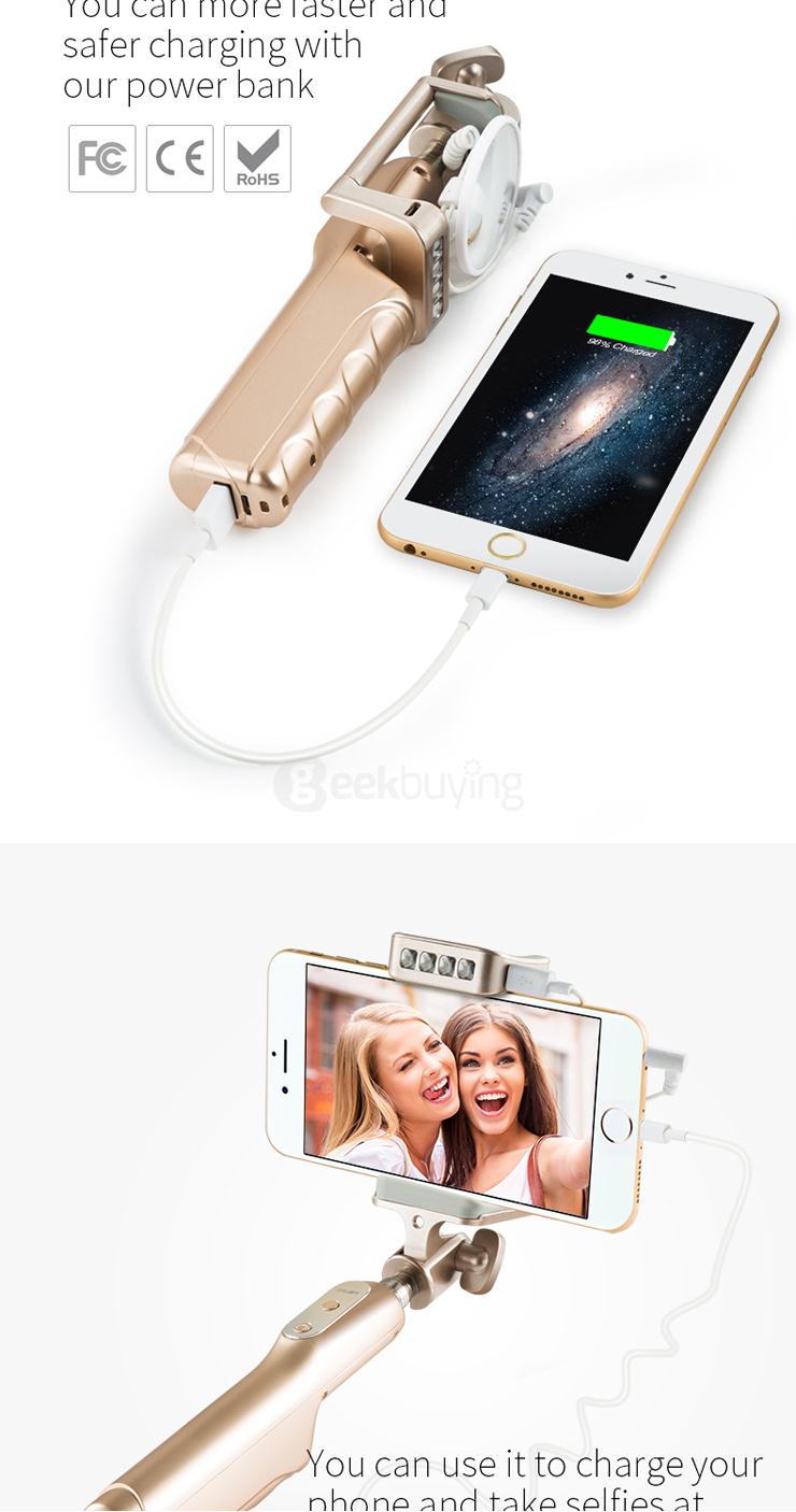 Mlais Travel Wire Control Selfie Stick Self Timer Monopod 3200mAh