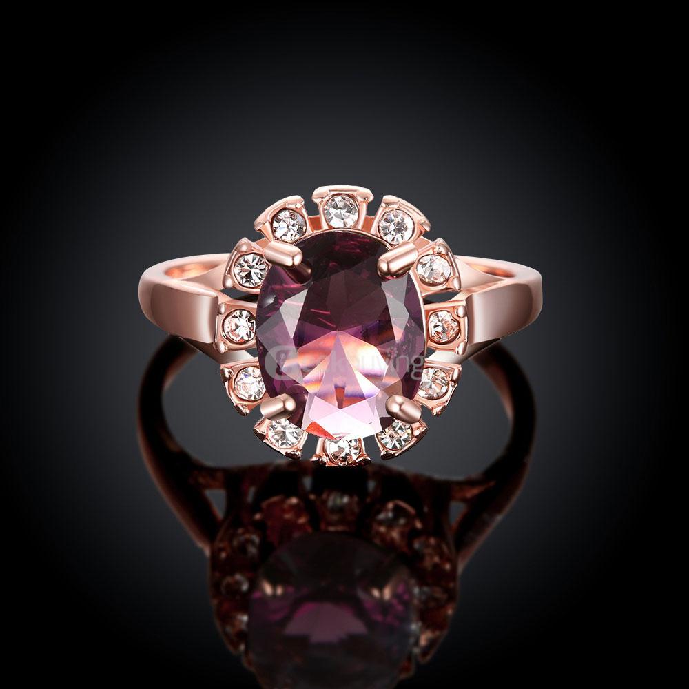 Fashionable Rose Gold Zircon Colorful Personalized Oval Inlaid Ring