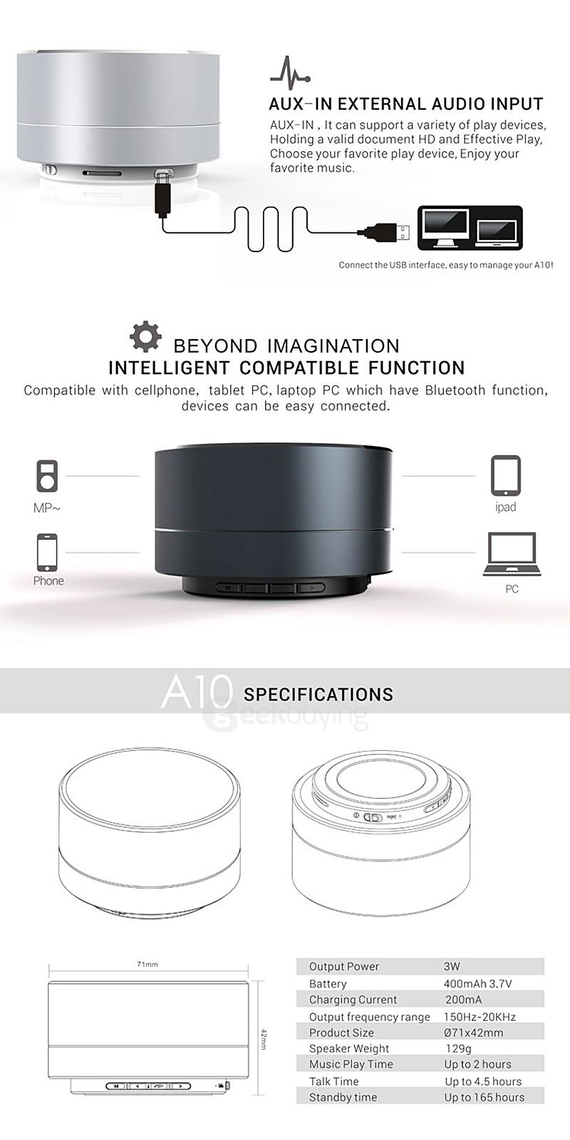 A10 A2DP Handsfree Bluetooth4.0 Speaker