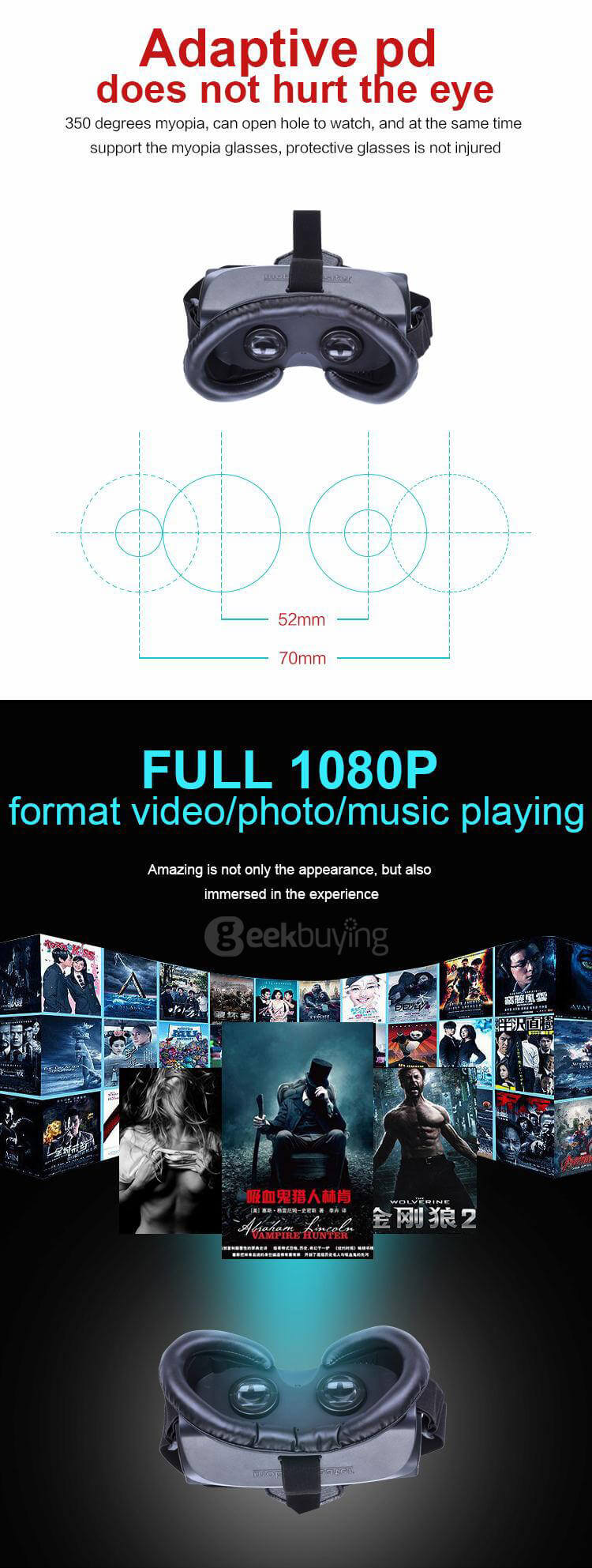 HDM518 3D Immersive VR Virtual Reality Headset IPD Adjustable