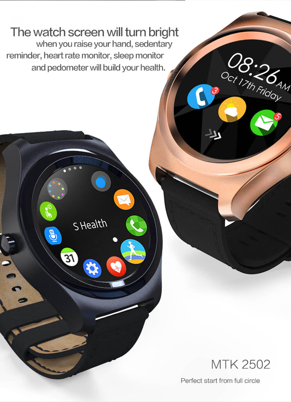 IQI Q2 MTK2502C Bluetooth 4.0 Heart Rate Monitor Smartwatch - Black