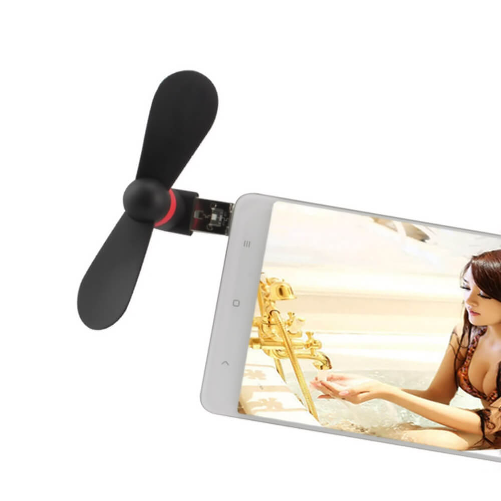 USB And Micro USB Two In One Colorful Mini Phone Fan - Black