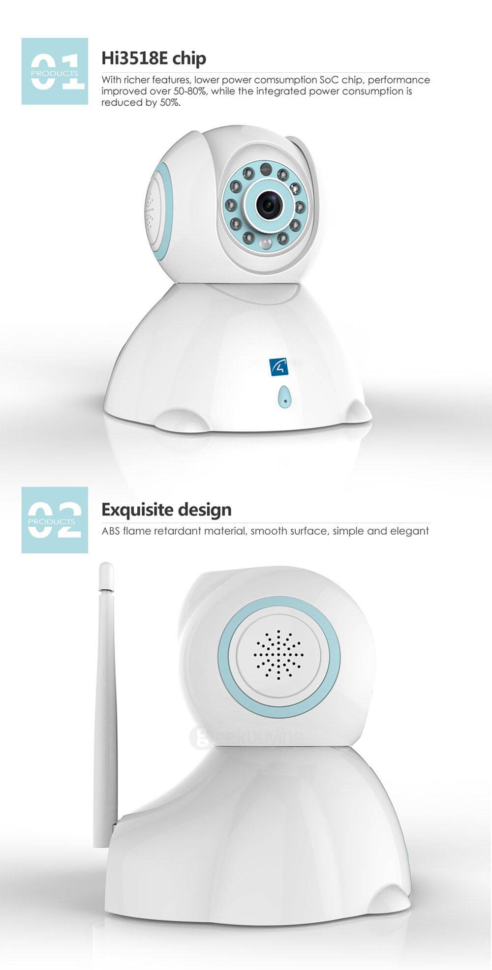 Vstarcam eye4 C7842WIP 720P HD WiFi IP Camera - White + Blue