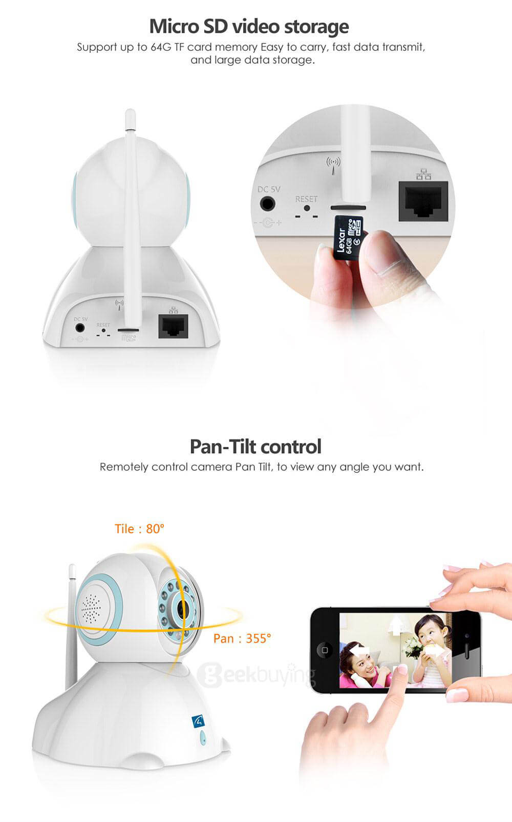 Vstarcam eye4 C7842WIP 720P HD WiFi IP Camera - White + Blue