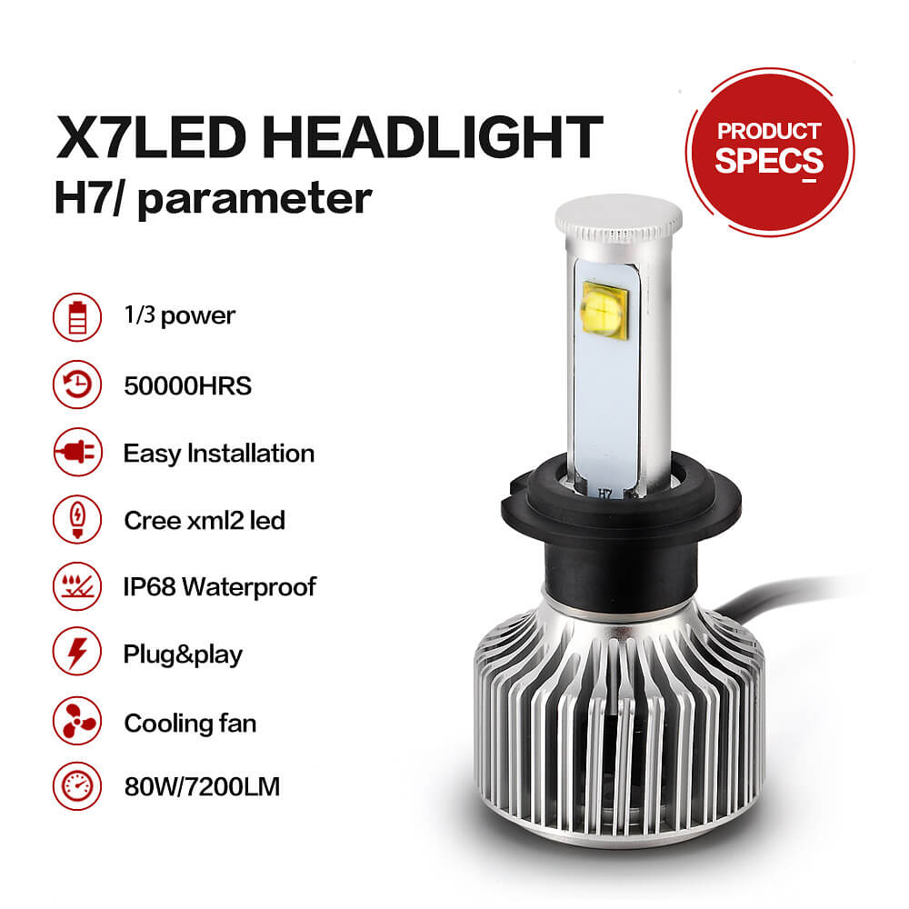 X7 H7-6000K-A 40W 3600LM LED Car Headlight Car LED Bulb