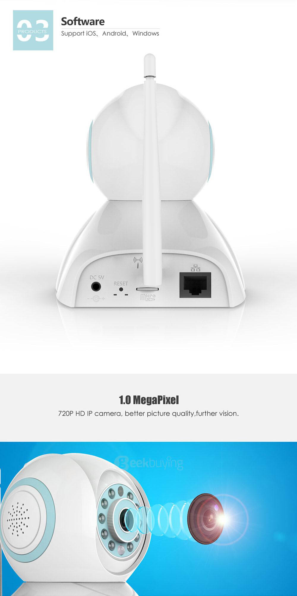Vstarcam eye4 C7842WIP 720P HD WiFi IP Camera - White + Blue