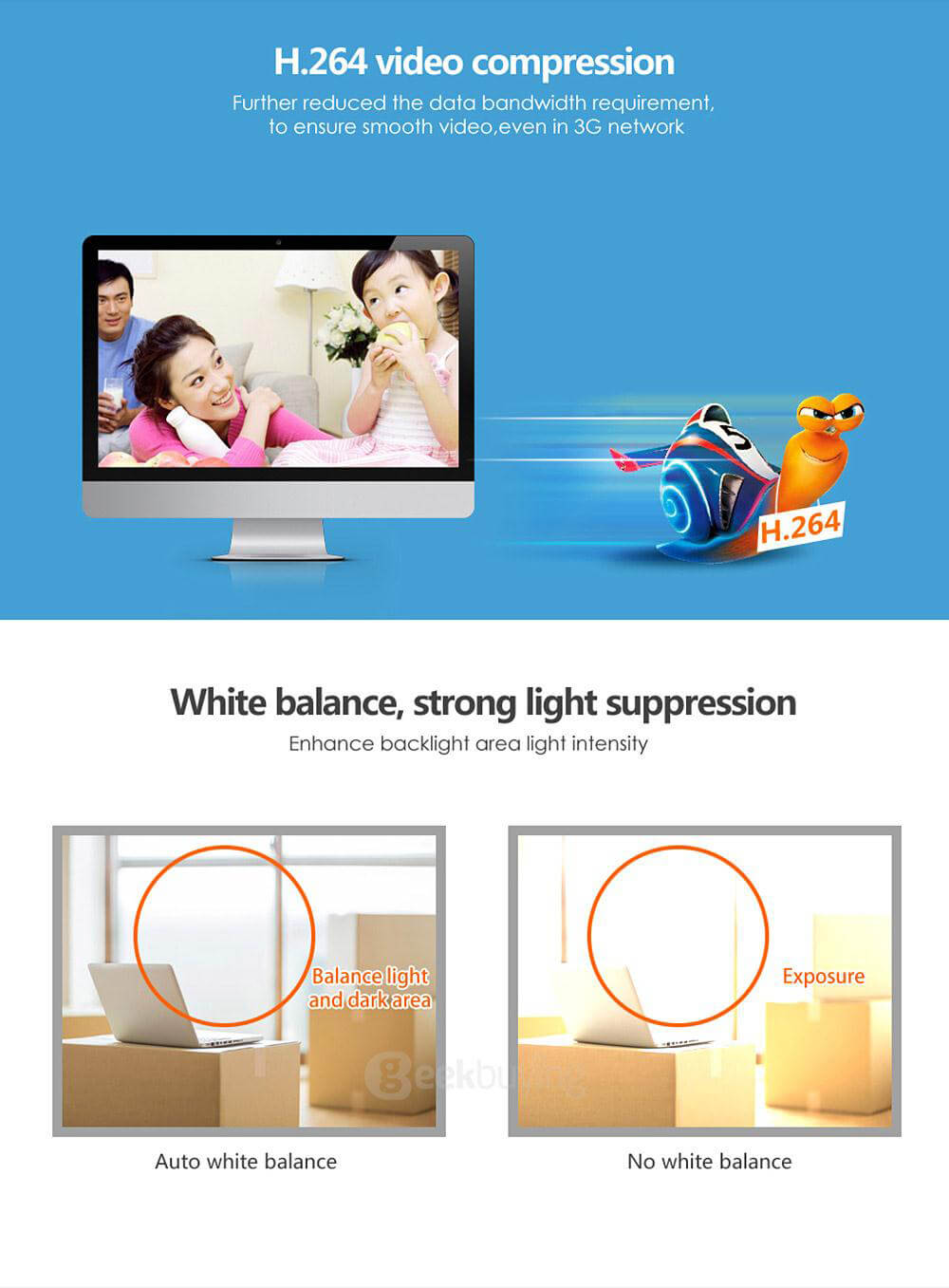 Vstarcam eye4 C7842WIP 720P HD WiFi IP Camera - White + Blue