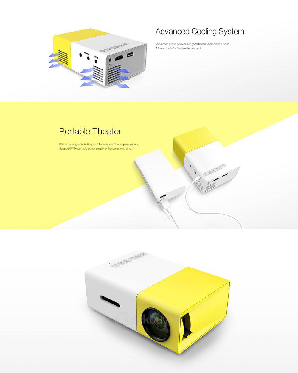 YG-300 Mini Pocket LCD Projector - Yellow