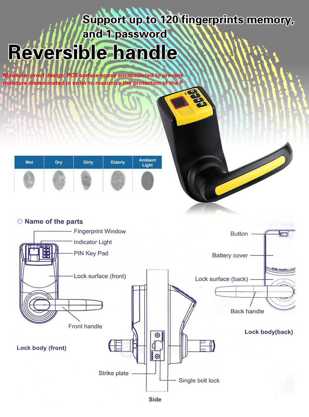 ADEL LS-9 Fingerprint Lock - Black + Yellow