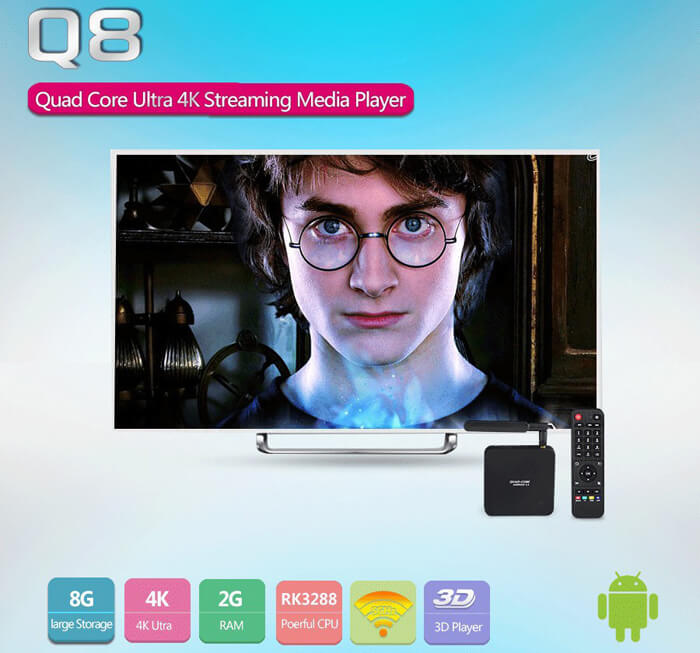 Q8 RK3288 Quad Core 1.8GHz Android 4.4 TV BOX 2G/8G 2.4/5G WIFI BT