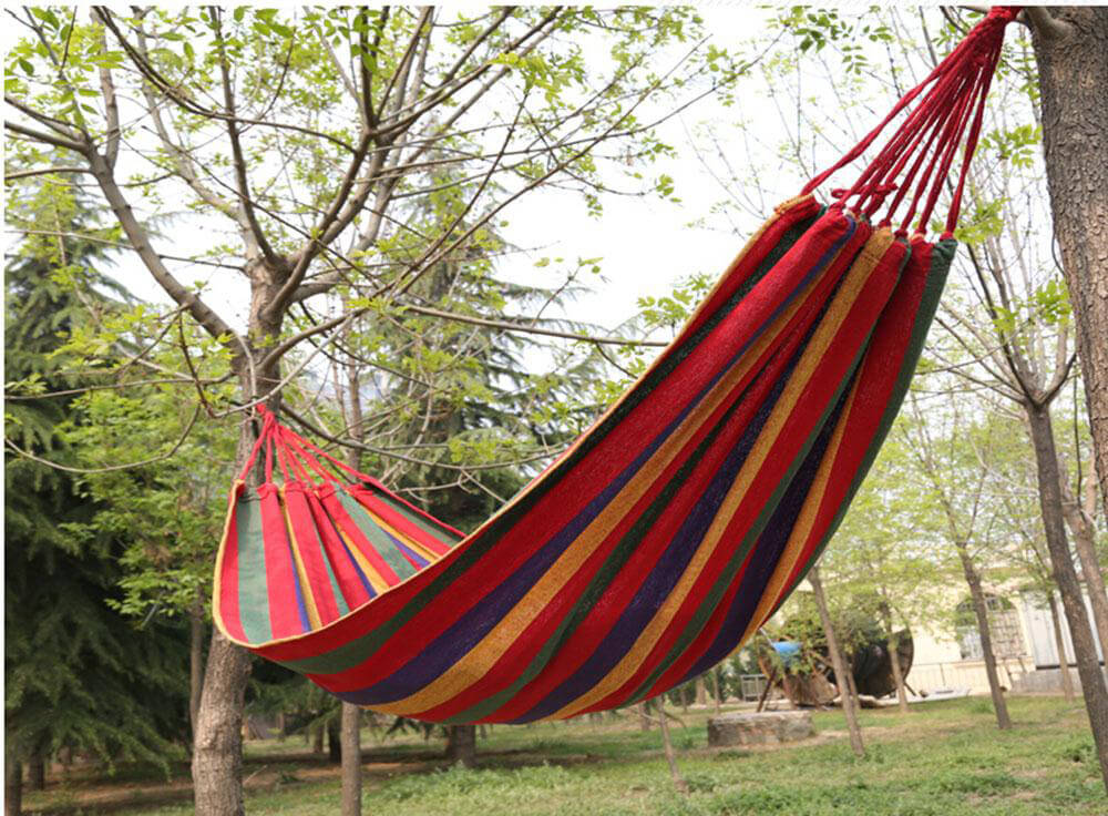 Outdoor Colorful Stripe Canvas Hammock - Red
