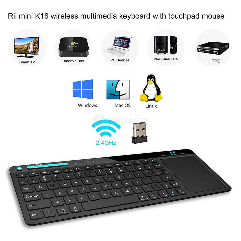 Rii K18 2.4G Wireless Multimedia Keyboard with Large Touchpad - Black