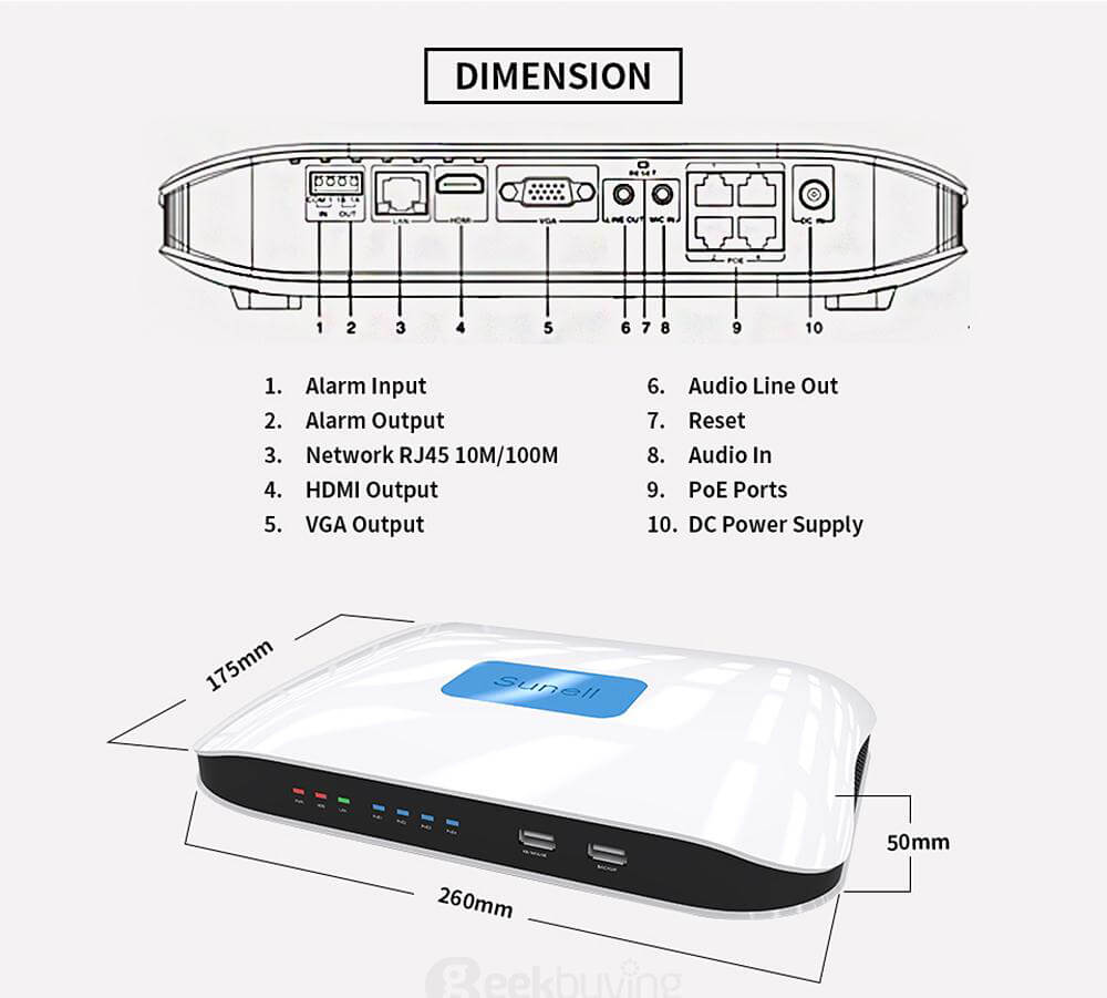 SUNELL EA-82491 1080P 4CH PoE NVR Security System Kit