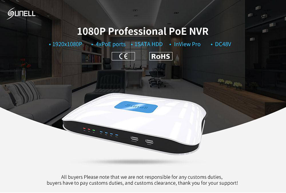 SUNELL EA-82491 1080P 4CH PoE NVR Security System Kit