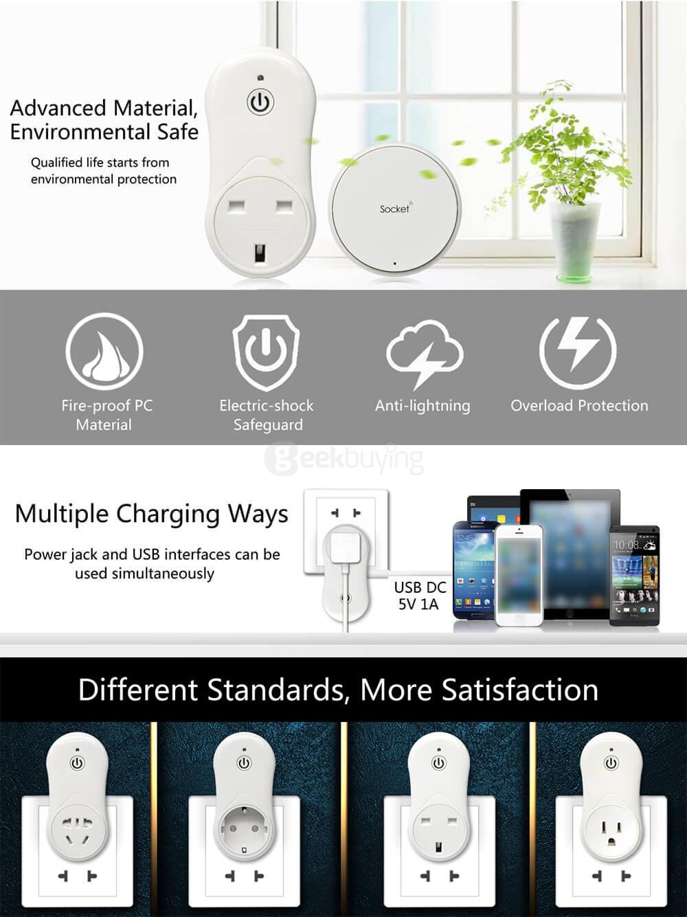 SIM1010-SP-UK Battery-free Wireless Switch Smart Socket - UK Plug