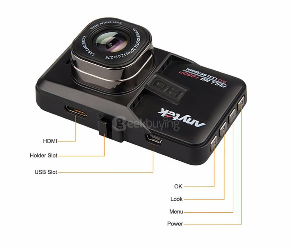 Anytek A98 AR0330 CMOS 170 Degree 3.0inch Car Camera - Black