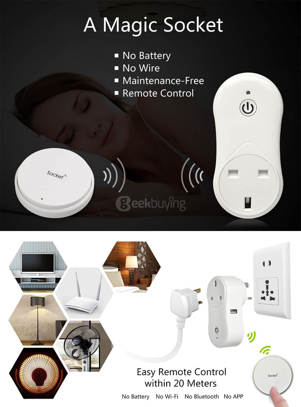 SIM1010-SP-UK Battery-free Wireless Switch Smart Socket - UK Plug