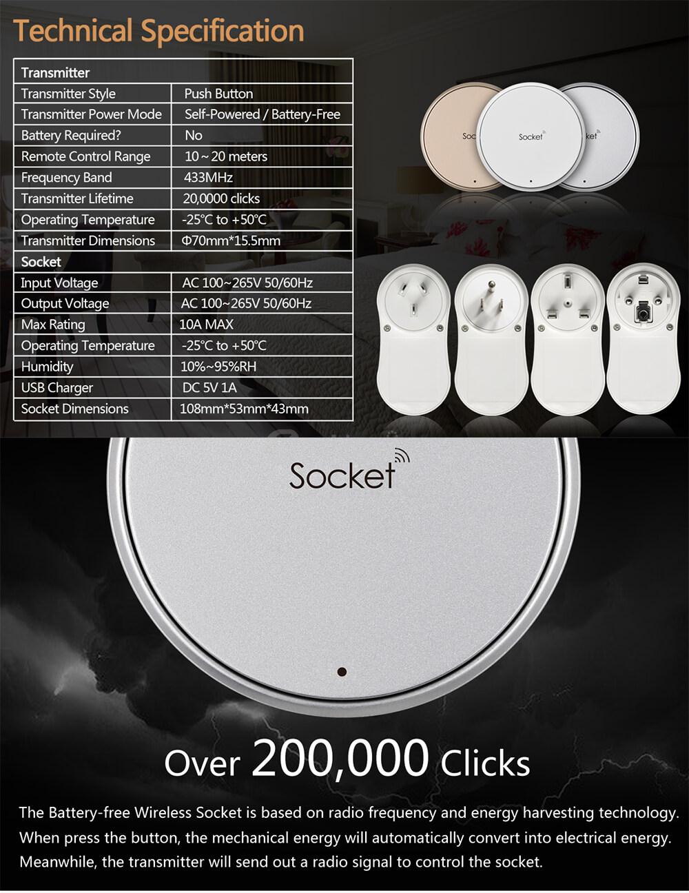 SIM1010-SP-UK Battery-free Wireless Switch Smart Socket - UK Plug