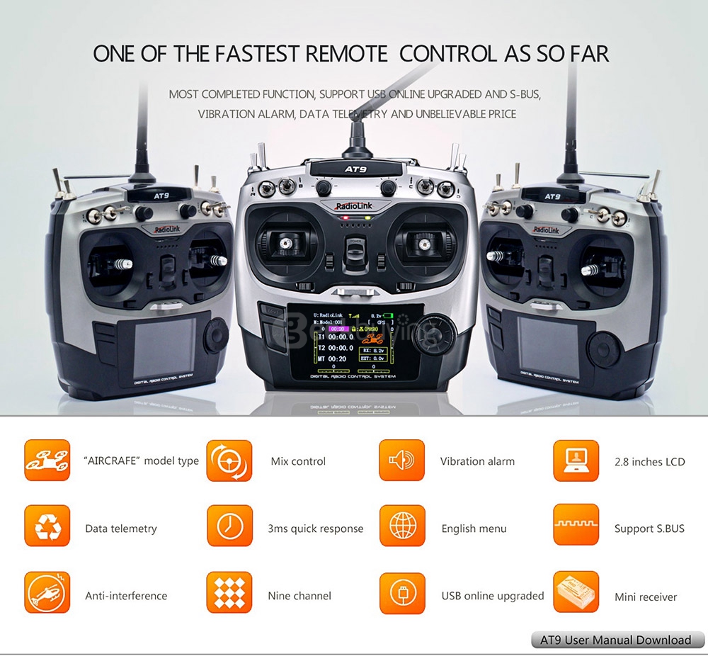 RadioLink AT9 2.4GHz 9CH Transmitter With R9D 9CH Receiver Mode 2