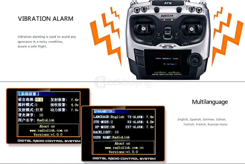 RadioLink AT9 2.4GHz 9CH Transmitter With R9D 9CH Receiver Mode 2