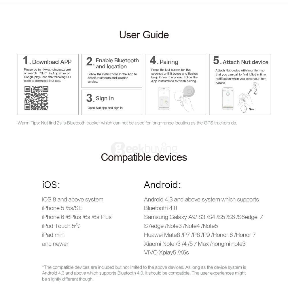 Nut 2S Bluetooth 4.0 Smart Anti-lost Tracker-White