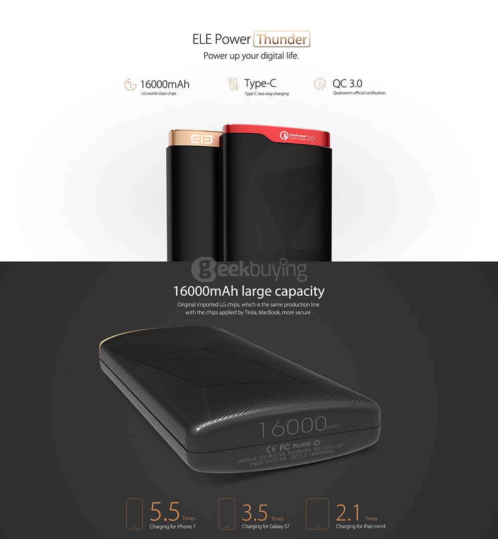 Elephone Power Thunder 16000mAh Type-C Mobile Power Bank - Red