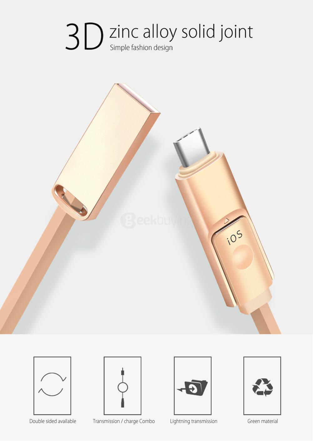 POFAN 8 Pin Micro Type-C Three-In-One Charge Cable - Gold