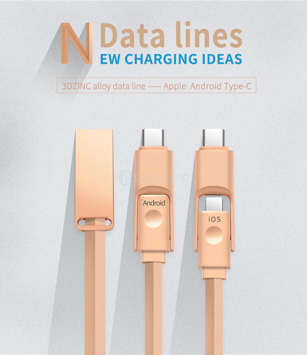 POFAN 8 Pin Micro Type-C Three-In-One Charge Cable - Gold