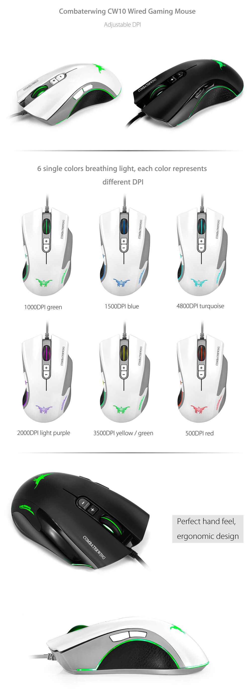 Combaterwing CW10 Professional Wired Gaming Mouse - White