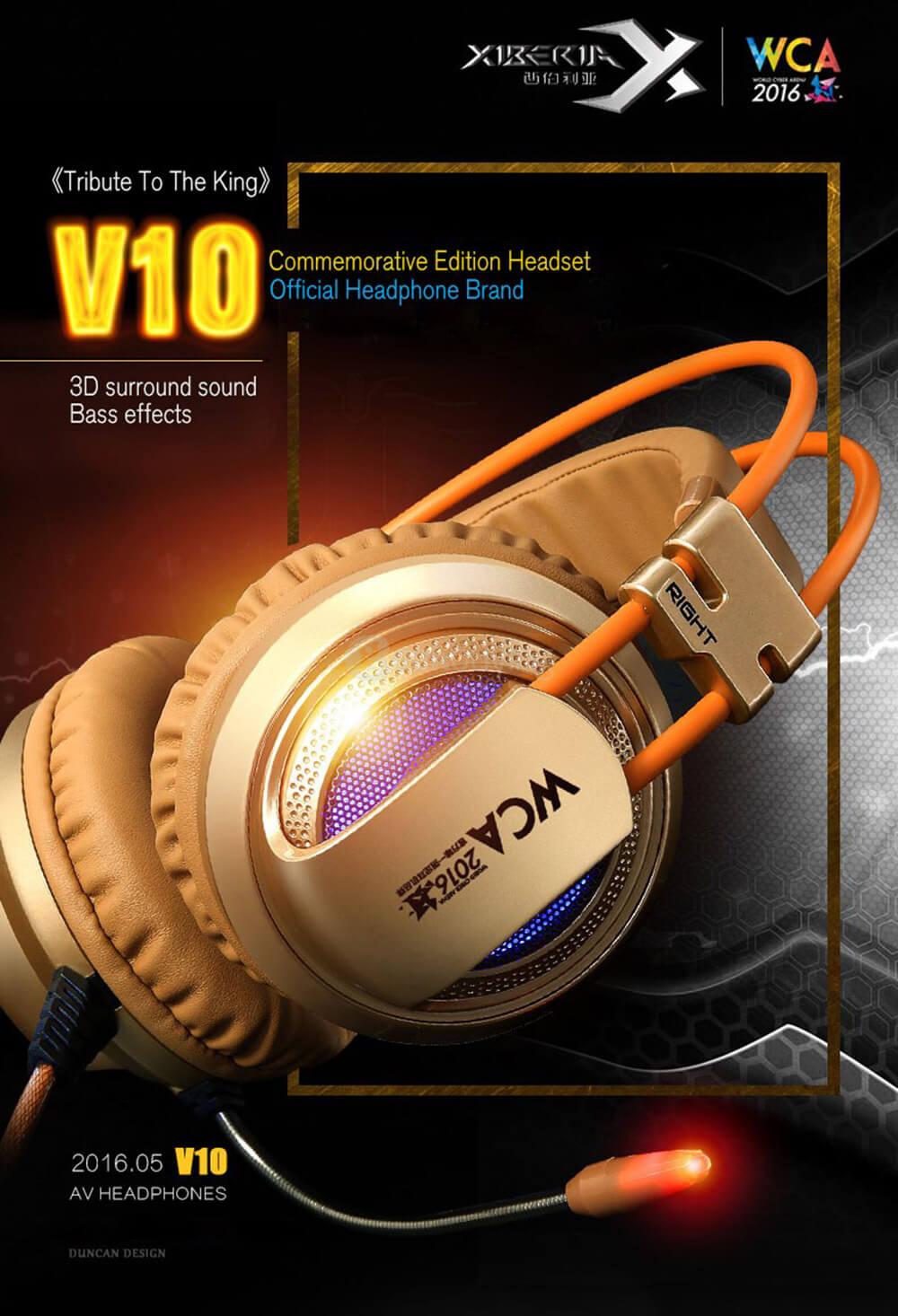 XIBERIA V10 Over-ear USB LED Gaming Headsets with MIC - Gold