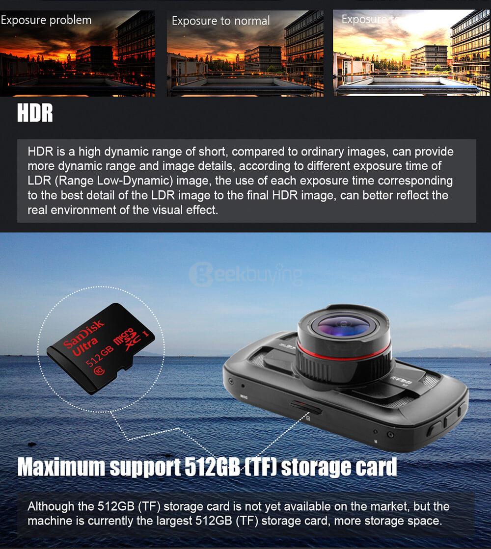 D205 3.0inch Ambarella A12 170 Degree Car Camera - Black