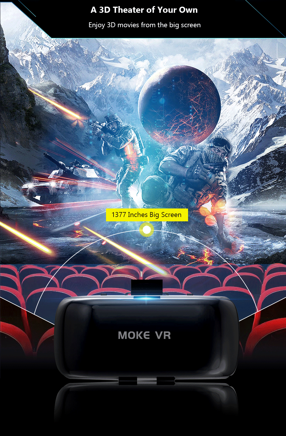 MOKE VR Plus FOV102 Immersive 3D VR Headset for 3.5-6in Smartphones