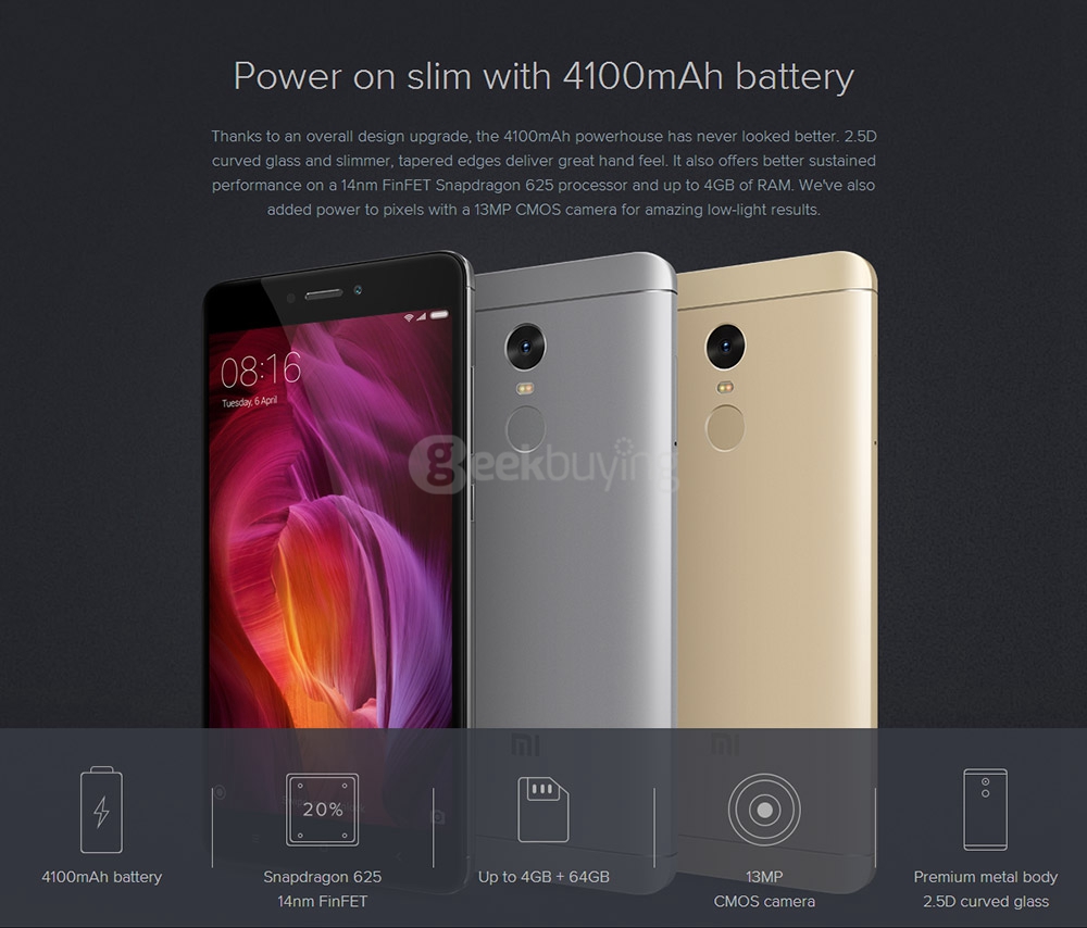 Package Global Version Xiaomi Redmi Note 4 3GB 32GB Smartphone - Gold