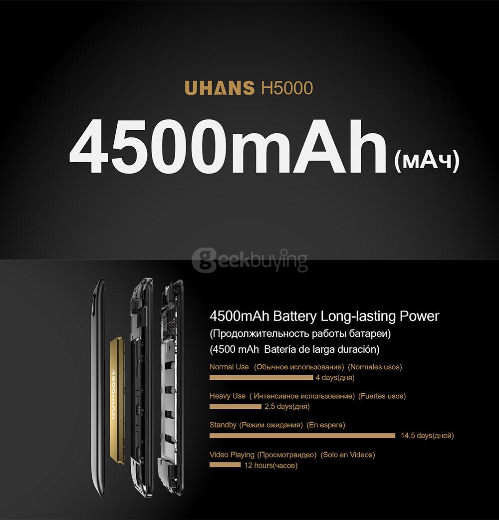 Uhans H5000 5.0Inch 3GB RAM 32GB ROM Smartphone 4500mAh -Black