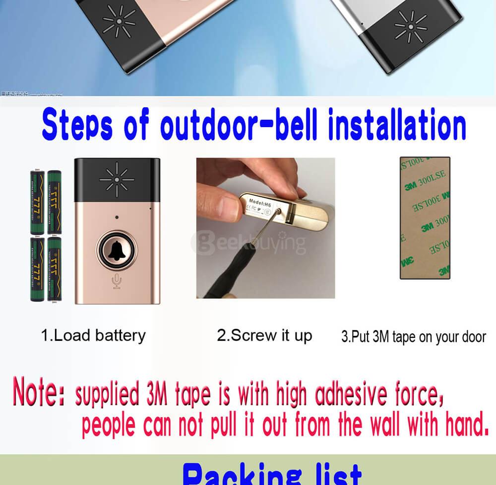 H6-1 Wireless Voice Intercom Doorbell Gold