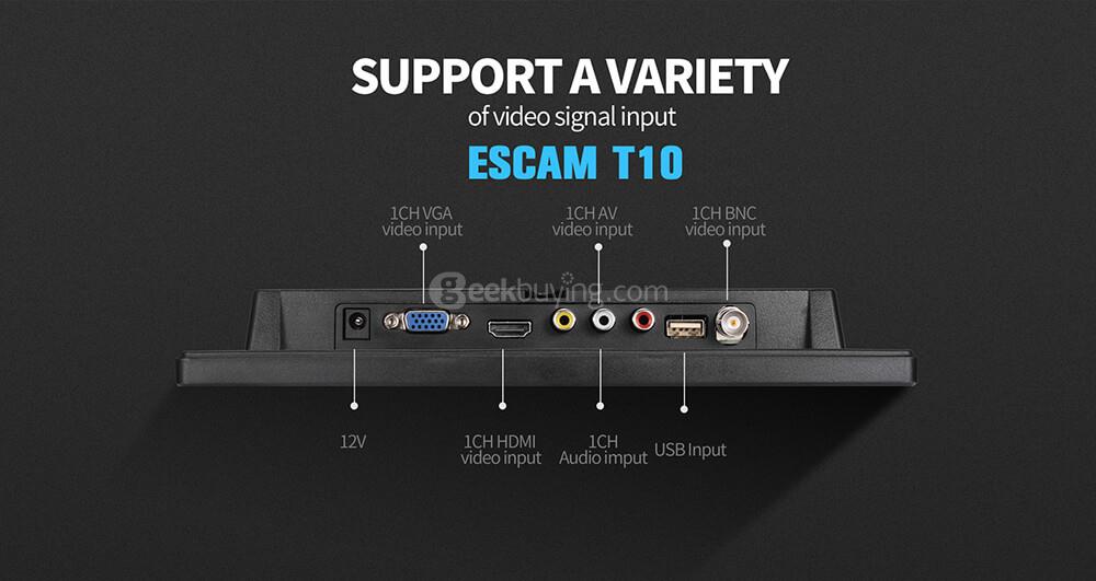 ESCAM T10 10 Inch TFT LCD 1024x600 Monitor