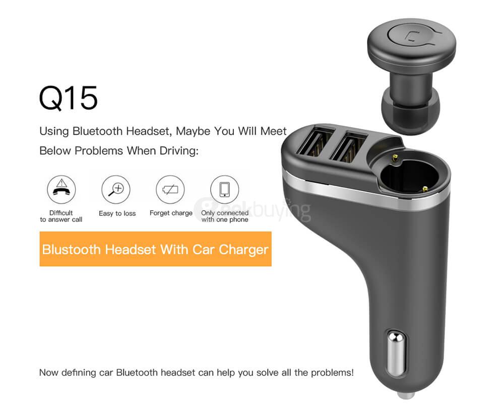 OVEVO Q15 Car Charger with Bluetooth Headset Black