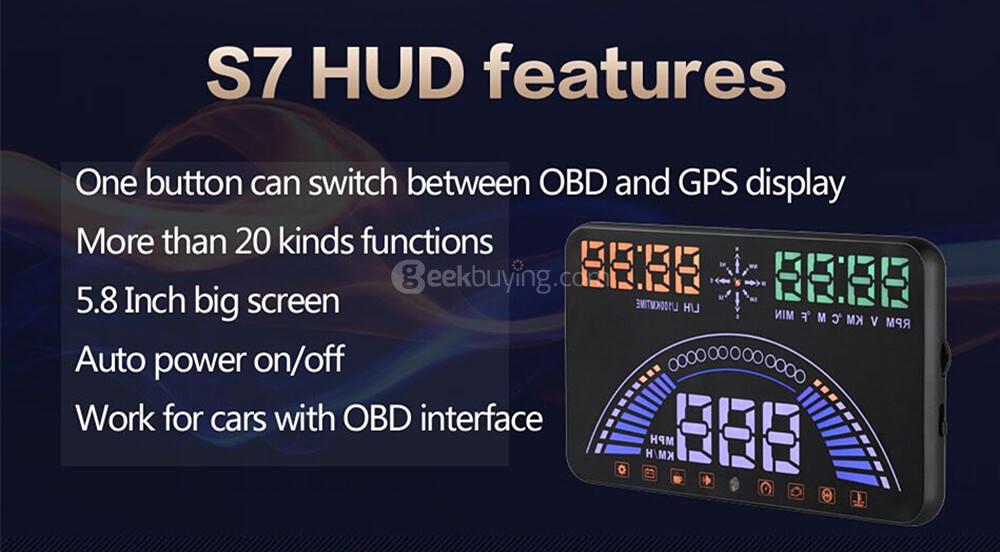 S7 5.8' Car OBDII HUD Head Up Display Projector - Black