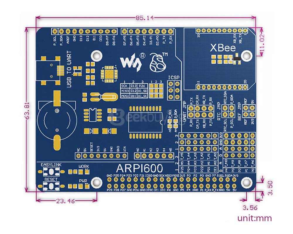 ARPI600 Adapter Board for Arduino Raspberry Pi