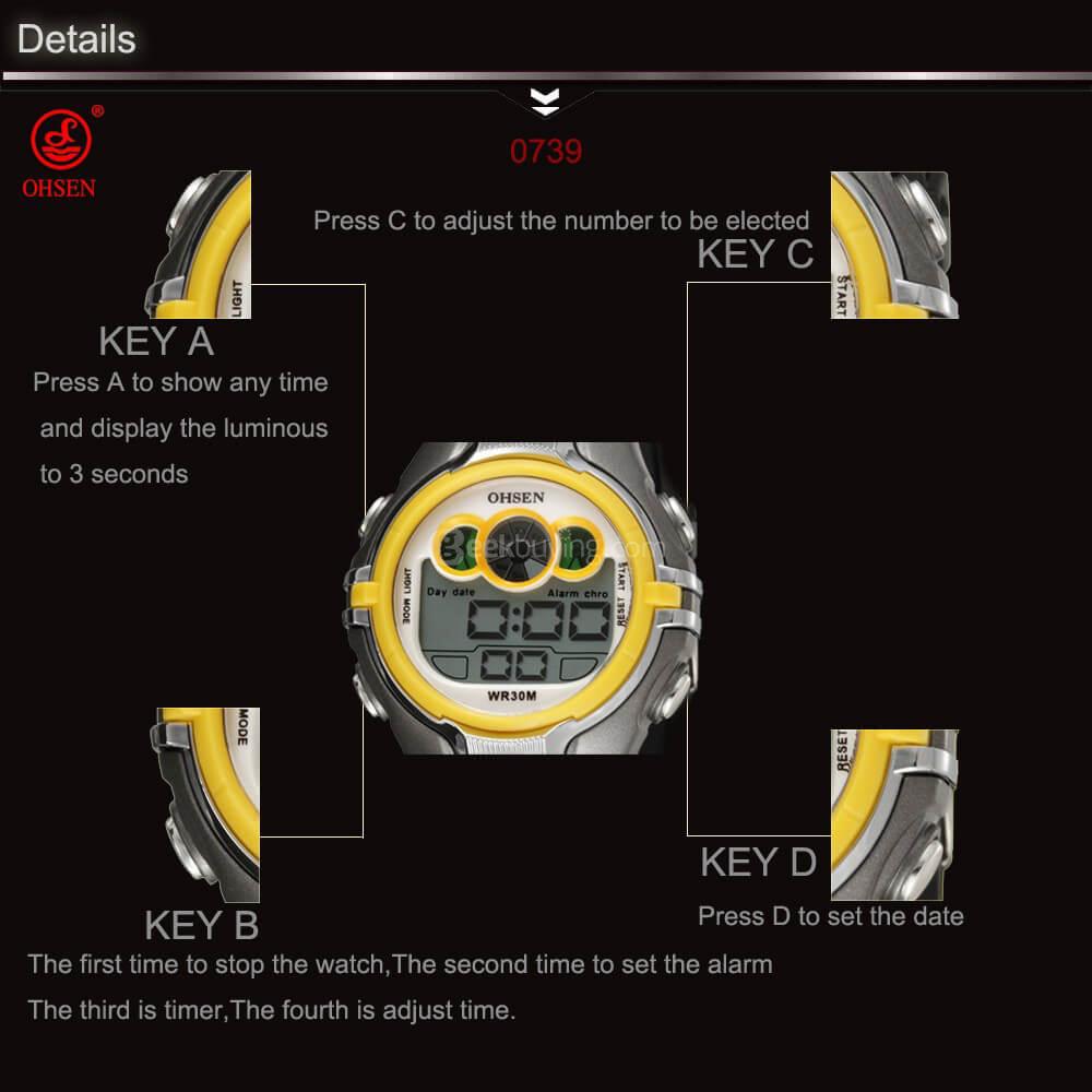 Ohsen 0739 LED Digital Sport Watch -Yellow