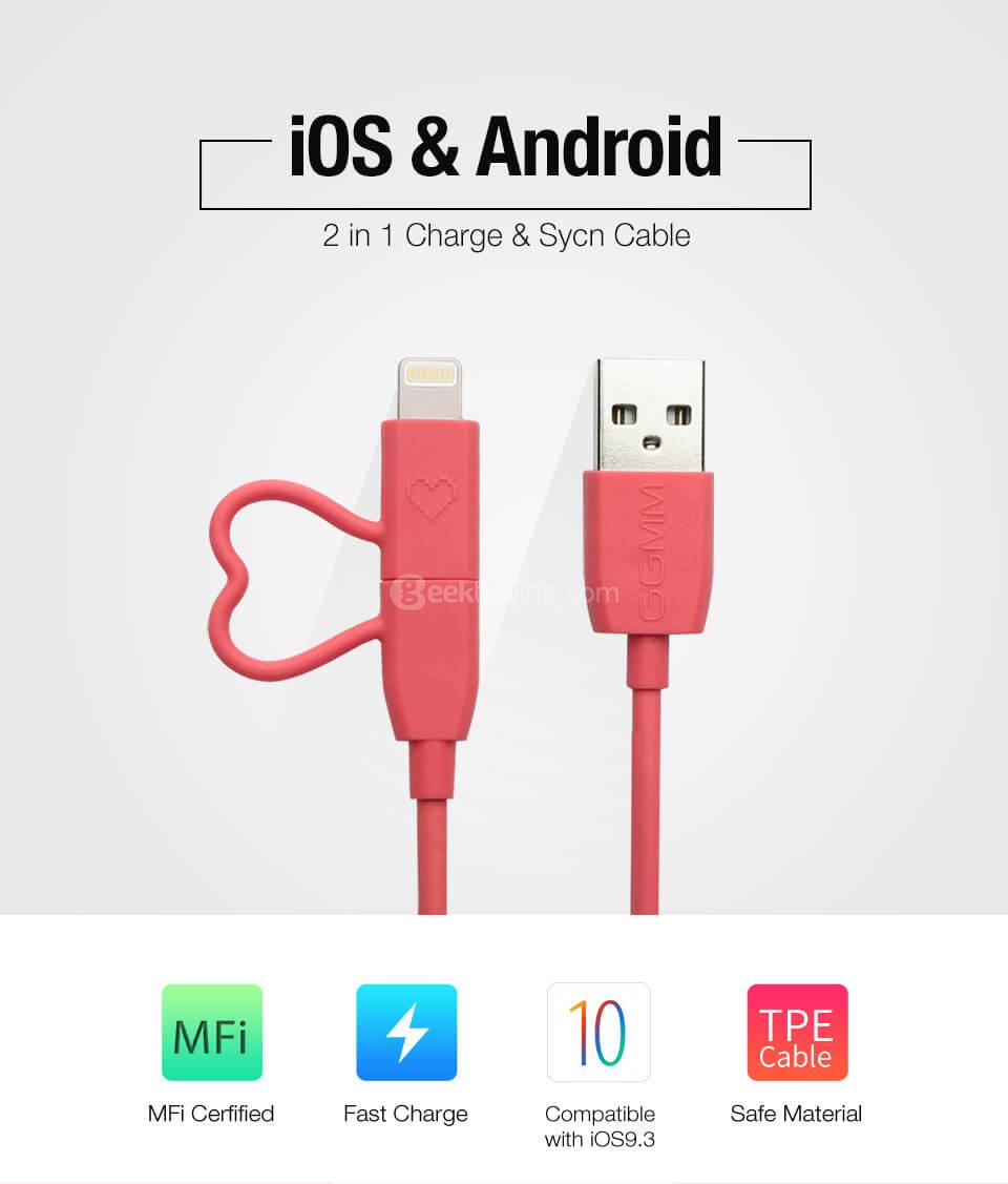 GGMM 8 Pin Micro USB Data Cable MFi Certification 1M Pink