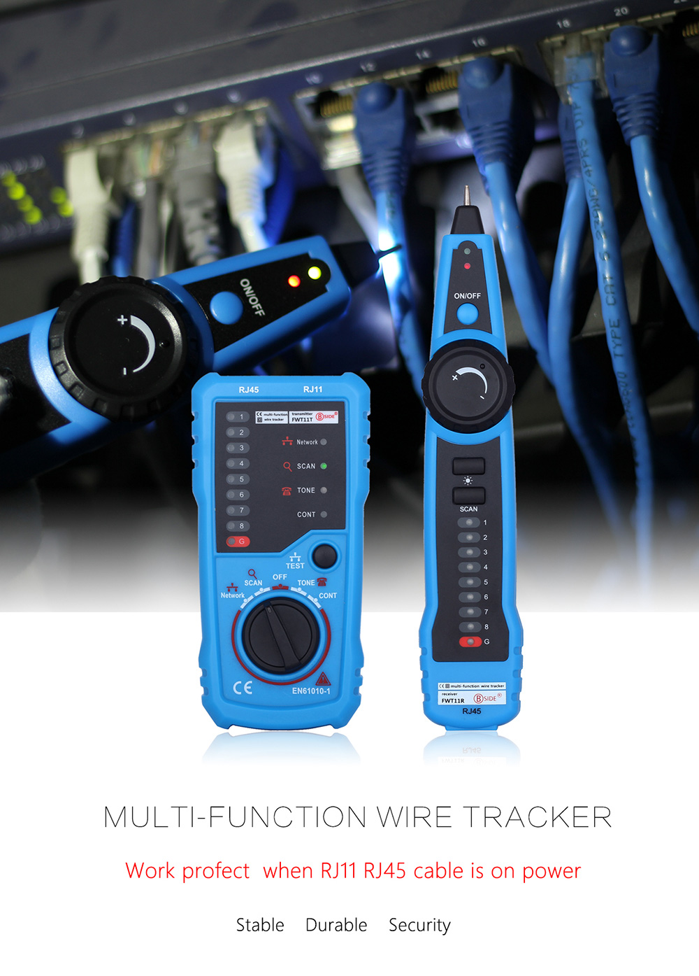 BSIDE FWT11 RJ45 RJ11 Wire Line Tracker Finder Blue and Black