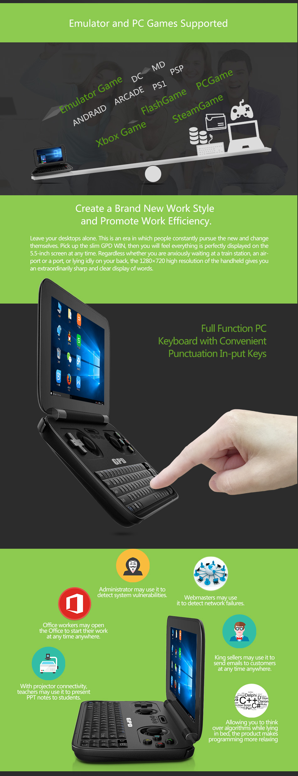 GPD Win Intel Z8750 Windows 10 4GB/64GB Gamepad Tablet PC - Black