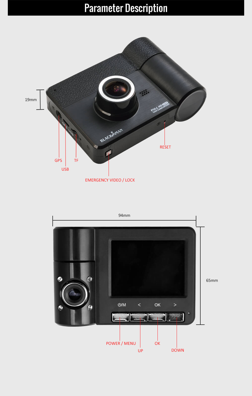 Anytek B60 FHD 1080p DVR Dash Cam Black